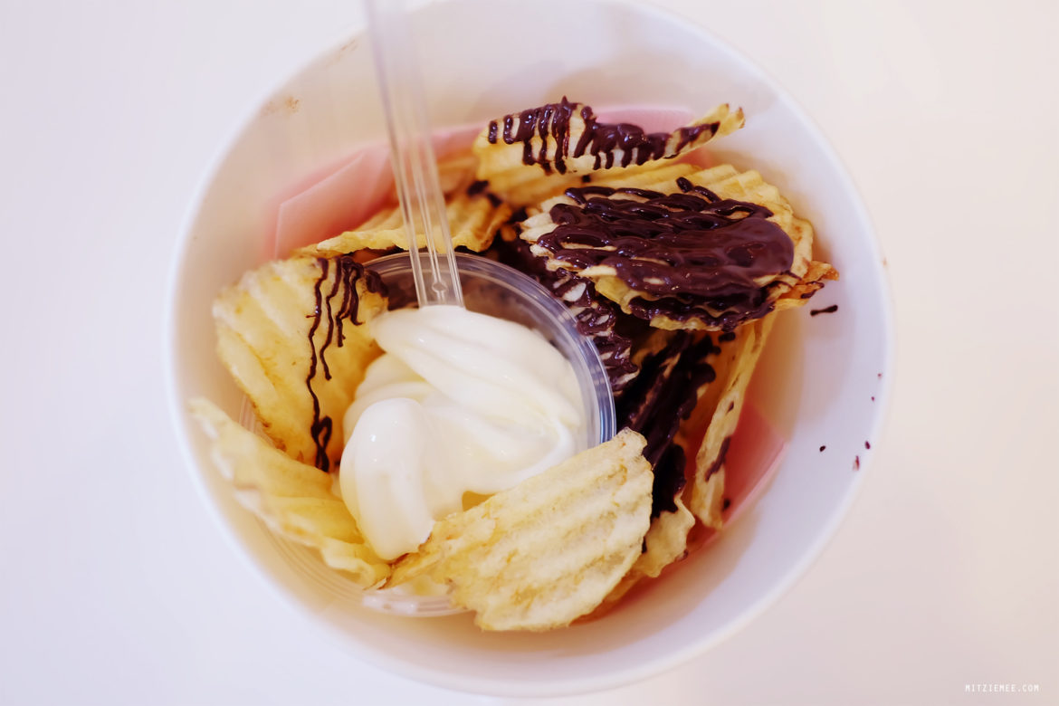 Potato Chips with Chocolate and Soft Serve - Calbee Plus - Tokyo Blog