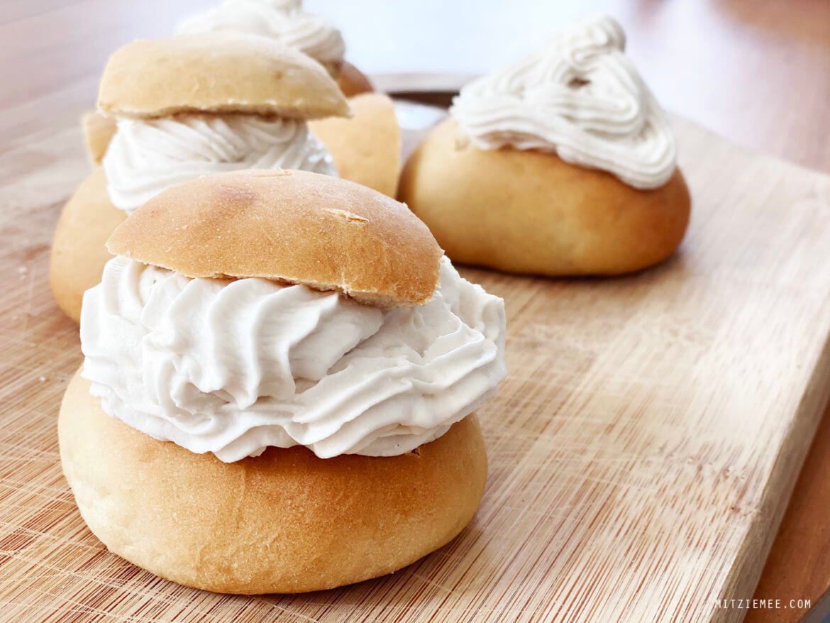 Swedish Semlor - Vegan Recipe - Yeast rolls with almond paste and cream