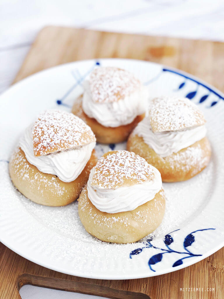 Swedish Semlor - Vegan Recipe - Yeast rolls with almond paste and cream